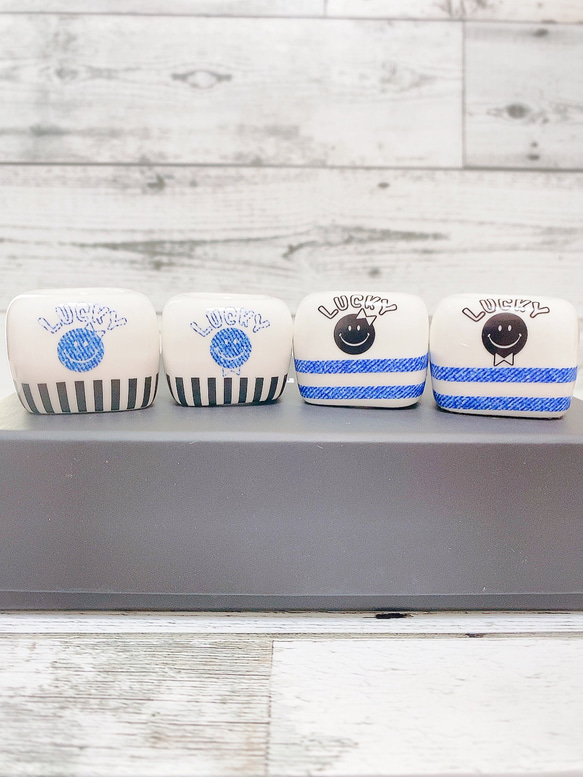 ブラック&ブルーデニムのボーダー柄&SMILE柄 歯ブラシスタンド SET(1SET2個) バス・トイレ・洗面用品 fuminaga0503 ...