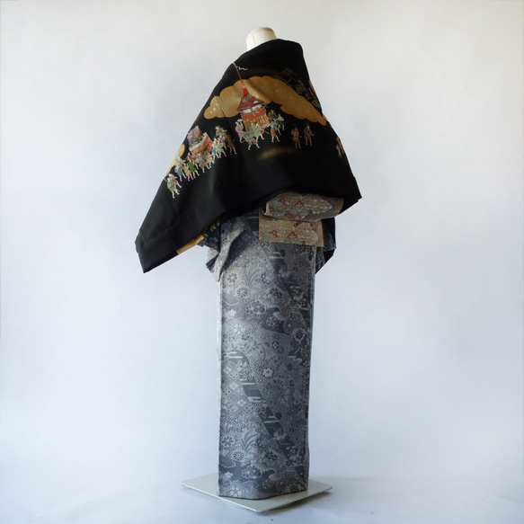 ショールにもなるモモンガKIMONO羽織 洛中洛外図/シリコンゴム付きクリップブローチKIMONOclip1点付属 黒留 着物 和遊湘南 通販 ...