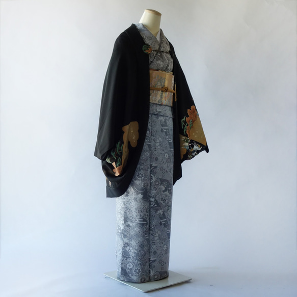 ショールにもなるモモンガKIMONO羽織 洛中洛外図/シリコンゴム付きクリップブローチKIMONOclip1点付属 黒留 着物 和遊湘南 通販 ...