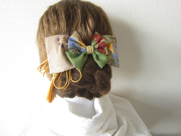 和装 髪飾り リボン (青桜)緑 着物 振袖 袴 浴衣 訪問着 七五三 卒業式 成人式 結婚式 その他ヘアアクセサリー annmitu 通販 ...