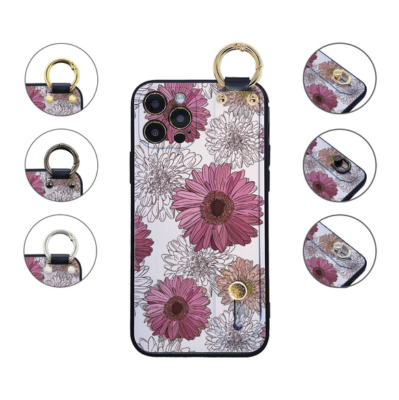 【大人可愛い】クラシカルヴィンテージ ガーベラ スマホケース (ベルト＆リング付き、ほぼ全機種対応) iPhoneケース・カバー ...