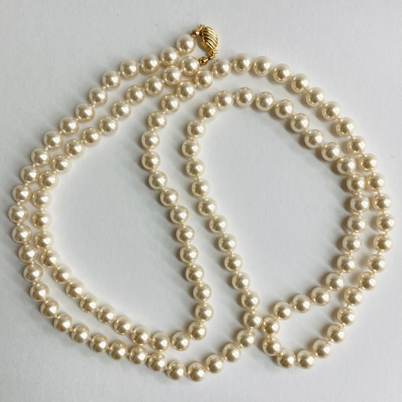 樹脂パール2WayオールノットロングネックレスA/8mm約104cm/ホワイトベージュ/made in japan ネックレス・ペンダント ...