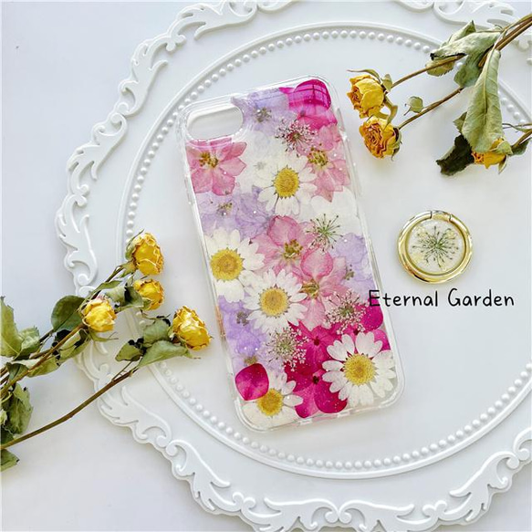 紫陽花押し花スマホケース、全機種対応、ストラップホルダ一、iFace風、手帳型、iPhone14、iPhone14Pro スマホケース・カバー ...