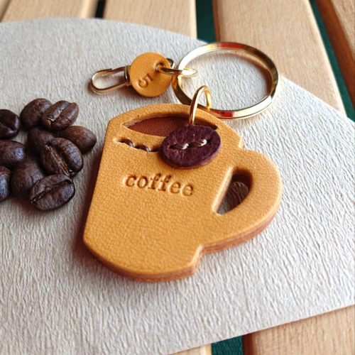 ほっと一息◎coffee beans付きレザーコーヒーキーホルダー ほっと一息◎coffee beans付きレザーコーヒーキーホルダー