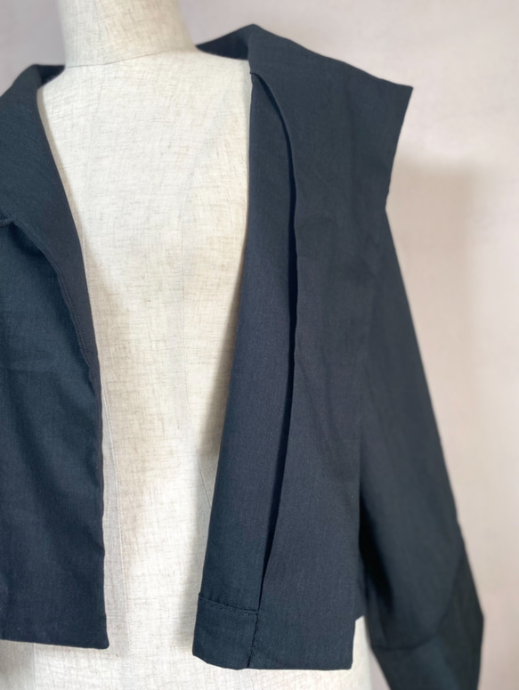 《大きいサイズ》 ストレッチリネンのボトルネック ショートジャケット L•LL•13号対応 ワンサイズ ブラック ジャケット ...