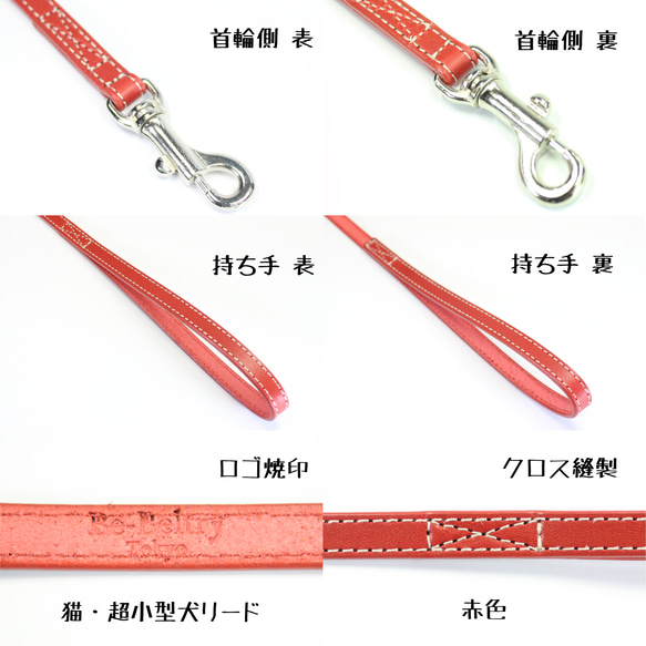 【送料無料】本革レザー首輪&リードセット〈猫・超小型犬〉レザー 長さ選択 カフェリード 青 黄 赤 キャメル 迷子 刻印 リード・首輪 Be ...