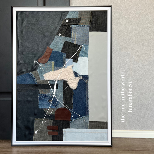 現代アート 62×44㎝ デニム 絵画 原画 抽象画 アートパネル 現代アート 62×44㎝ デニム 絵画 原画 抽象画 アートパネル