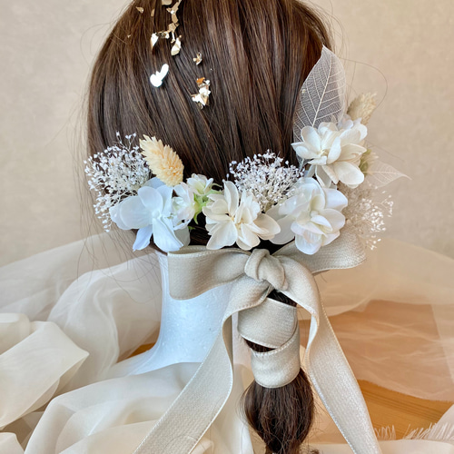 W05 成人式 卒業式 結婚式 ホワイトベロアリボン 髪飾り ヘッド W05 成人式 卒業式 結婚式 ホワイトベロアリボン 髪飾り ヘッド
