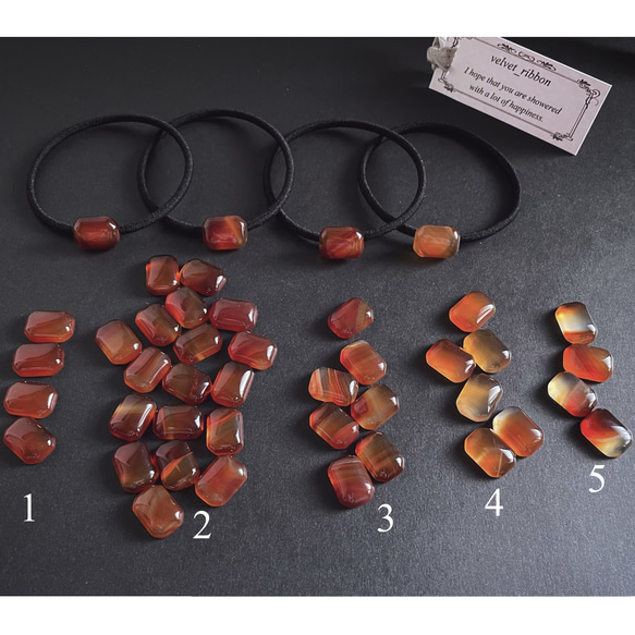 カーネリアン 長持ち日本製ヘアゴム ＊ ブレスレット 天然石 べっ甲 琥珀 アンバー ジェムストーン 華奢 小さめ ヘアゴム velvet ...