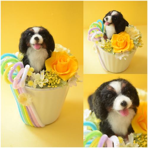 羊毛フェルトのペットフラワー 全犬種(ドール1個 花2輪) 羊毛 羊毛フェルトのペットフラワー 全犬種(ドール1個 花2輪) 羊毛