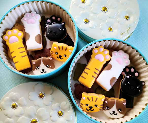『猫の日2025』猫ちゃん好きに!猫ちゃんのアイシングクッキー クッキー缶 猫の手※白砂糖不使用身体に優しいアイシング クッキー ちゃちゃねね ...