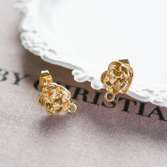 ミニバラ真鍮ピアス《カン付き・ピアスキャッチ》1ペア 金具・チェーン COCONEL 通販 12672037｜Creema(クリーマ)