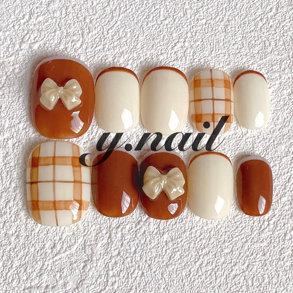 チェックネイル/リボンネイル/細フレンチネイル ネイルチップ（つけ爪） y.nail 通販｜Creema(クリーマ) 12712823