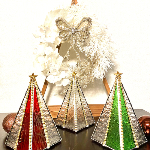 ♢ガラスのクリスマスツリー♢レッド&クリアーS♢ステンドグラス ♢ガラスのクリスマスツリー♢レッド&クリアーS♢ステンドグラス