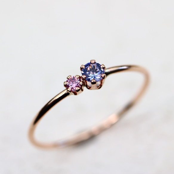 【14Kgf】3mmと2mm 2粒 高級感ある6本爪の天然石リング／アレルギー対応・選べる天然石 指輪・リング Jewelry craft.sachi 通販 12877192｜Creema(クリーマ)