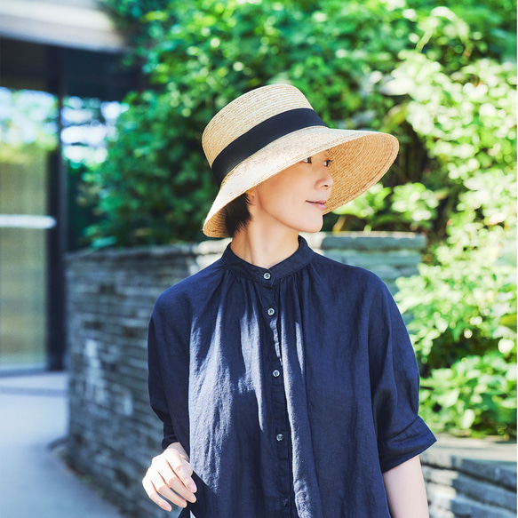 ステラ Stella 麦わら帽子 つば広 女優帽 ブラックリボン 57.5cm [UK-H121-NA-M] ハット 田中帽子店 通販 12943914｜Creema(クリーマ)