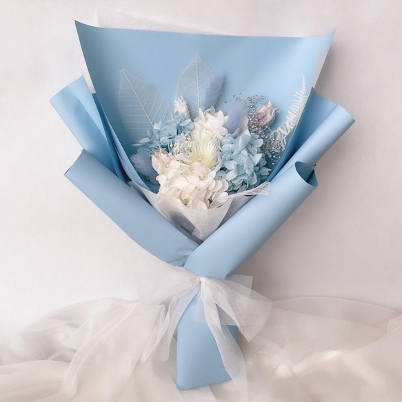 再販×2 ブルー系 ラッピングブーケ ドライフラワーとプリザーブドフラワーの花束 ギフト ブーケ ドライフラワー magnifique 通販 ...