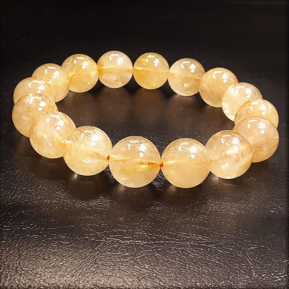 【金色に輝くオーラ】お試し価格 現品一点物 ゴールドルチル ブレスレット 金針水晶 13ミリ 51g R95 天然石 ブレスレット ...