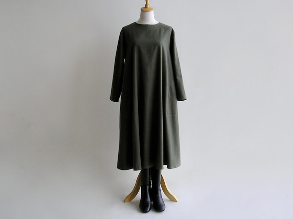 播州織コットン＊あったか起毛生地のフレアワンピース（カーキ色）送料無料 ワンピース スノウバアド 通販 13234646｜Creema(クリーマ)