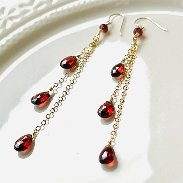 14kgf ︎ガーネット ロングピアス ピアス（フック・チェーン） fracocoya 通販｜Creema(クリーマ) 13235168