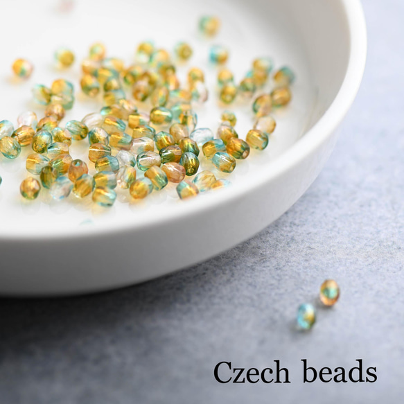 チェコガラスビーズ 多面カット クリア&オレンジ&ブルー 20個 チェコビーズ ガラスビーズ 透明 3ミリ ファセットビ ビーズ ...