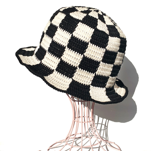 クロシェハット】BLACK×OFF ブロックチェック バケットハット クロシェハット】BLACK×OFF ブロックチェック バケットハット