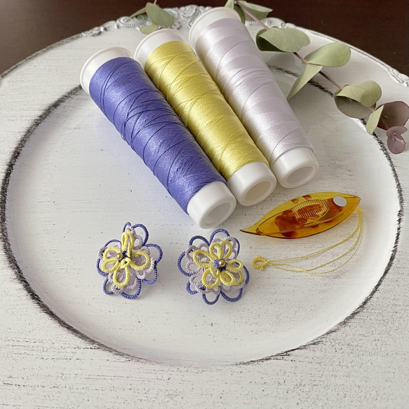 KiZuNa＊Yuriセレクト〜luire〜シルク糸＊檸檬・霞・藤鳩羽色レースのピアス・イヤリング ︎14kgf使用 ピアス（スタッド・一粒 ...