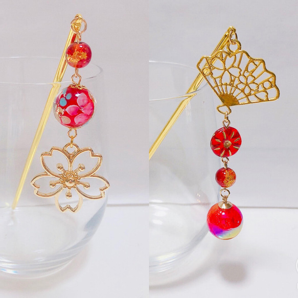 かんざし 二本セット 赤系 かんざし きよか♡ 通販 13239951｜Creema(クリーマ)