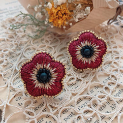 オートクチュール刺繍〜アネモネイヤリング(ピアス) イヤリング・ノンホールピアス Atelier Le Coeur 通販 13263263 ...