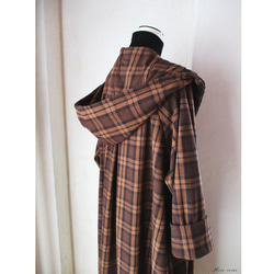 魔法使い ビッグフード ゆったり袖 ローブコート ブラウンチェック とろみフリース ラグラン コート アトリエローズレーヌ 通販｜Creema ...