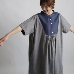 ＊ラスト1 。夏SALE。115cm『異素材 切替かぶるだけ／スモック ワンピース』スタンド襟ゆったりさんにもG63 ワンピース anvai ...
