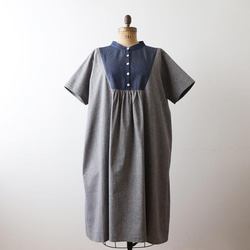 ＊ラスト1 。夏SALE。115cm『異素材 切替かぶるだけ／スモック ワンピース』スタンド襟ゆったりさんにもG63 ワンピース anvai ...