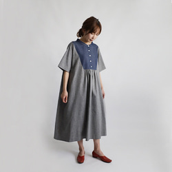 ＊ラスト1 。夏SALE。115cm『異素材 切替かぶるだけ／スモック ワンピース』スタンド襟ゆったりさんにもG63 ワンピース anvai ...