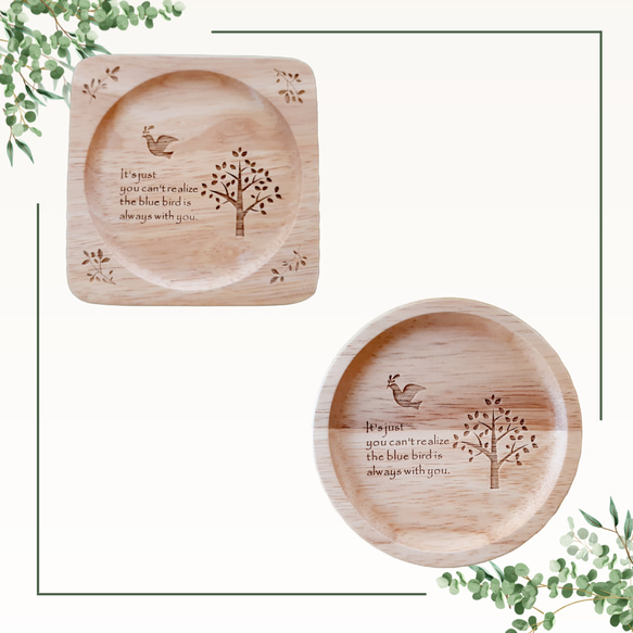 コースター ＊幸せの青い鳥 ＊ 木製 ラウンド スクエア 1枚 名前入れ ＊プレゼント ギフト＊ コースター A Little ...