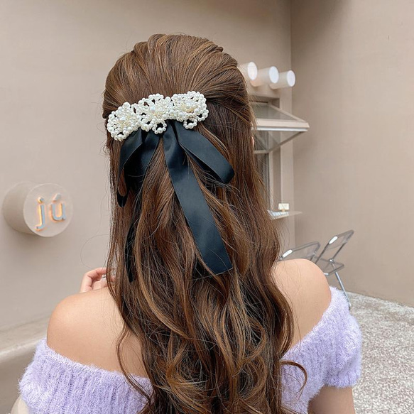 韓国ファッション 2022年新作 パール＆リボンバレッタ ヘアアクセサリー -7378 バレッタ Balena 通販 13325368 ...