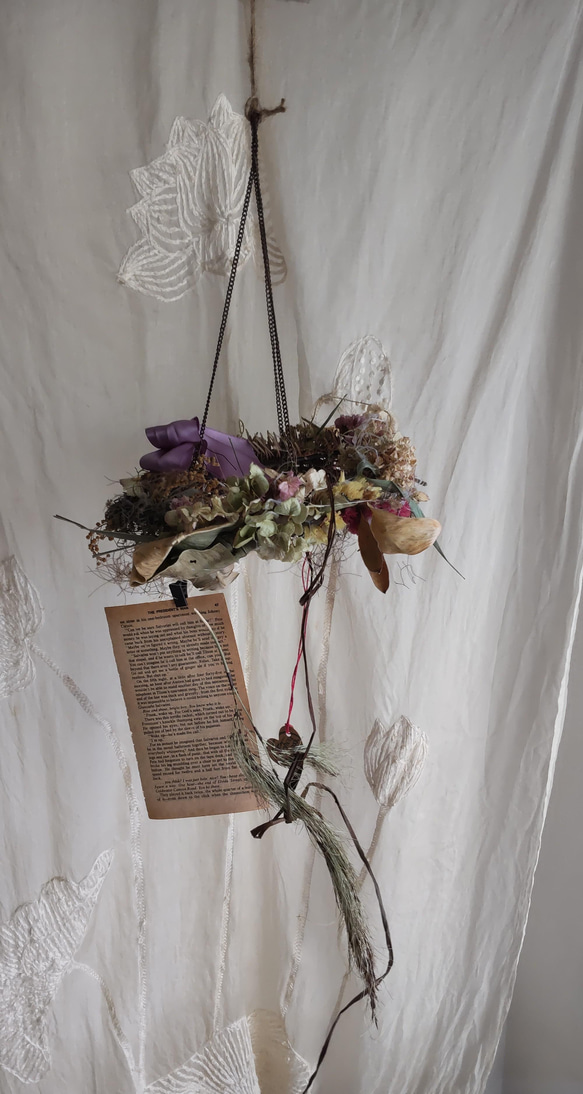 終了につき再販coming soon【235→789】英字切り抜き付きドライミモザと草木のフライングリースフック付き リース le ...