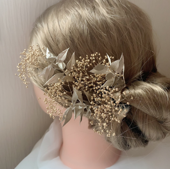 【少量パーツ】ゴールドかすみ草×リーフのヘッドパーツ ヘッドドレス（ウェディング） byshieri 通販 13333983｜Creema(クリーマ)