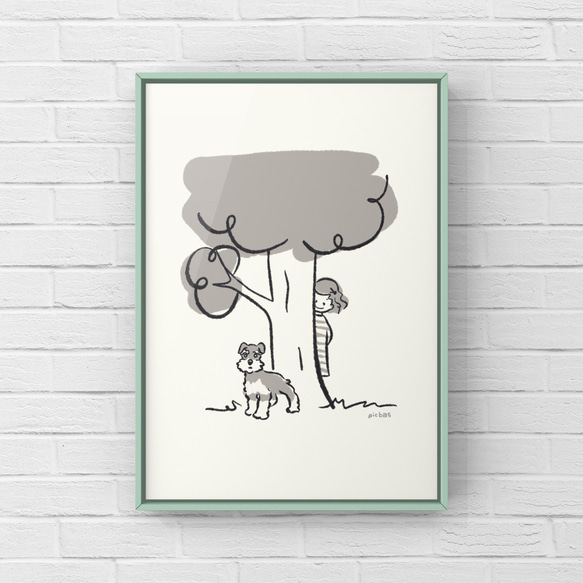 ミニチュアシュナウザー【かくれんぼ】A4ポスター 犬 ペット イラスト うちの子 イラスト picnic basket 通販 13367372 ...