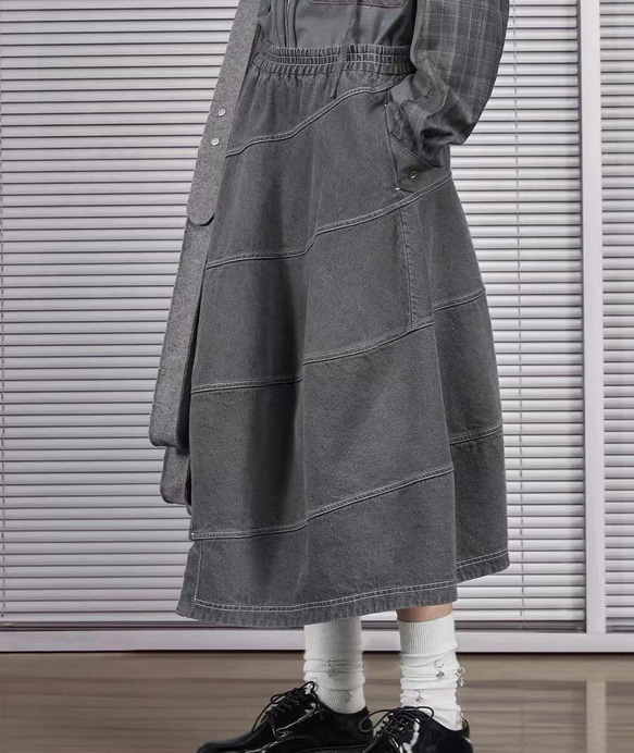 【デニムコットン100%】3Dコクーンスカート ウエストゴム【秋春冬】グレー ロングスカート（マキシ丈） ねまき屋 通販 13377316 ...