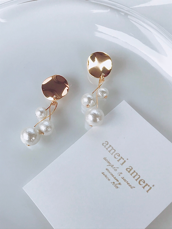 送料無料☆ウェーブゴールドとコットンパール ピアス ピアス（スタッド・一粒） ameri ameri 通販 13385703｜Creema(クリーマ)