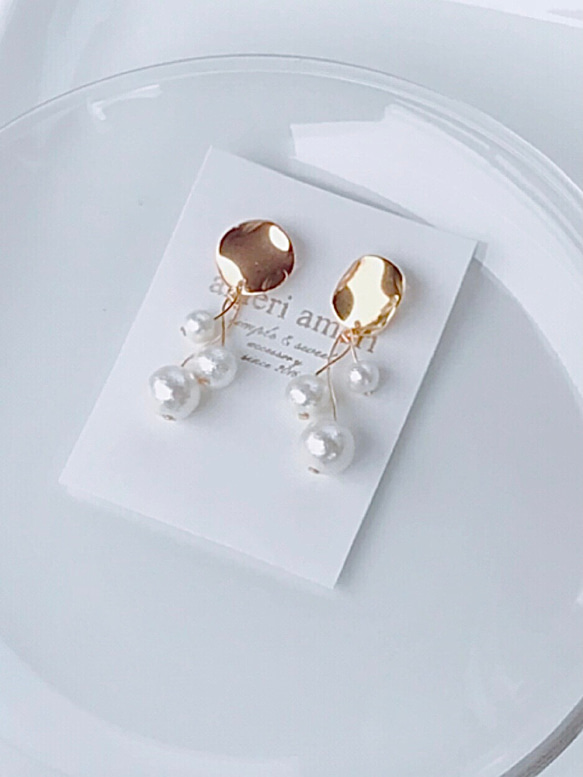 送料無料☆ウェーブゴールドとコットンパール ピアス ピアス（スタッド・一粒） ameri ameri 通販 13385703｜Creema(クリーマ)