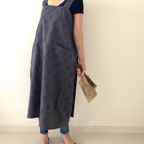 綿麻エプロン✿動きやすくてオシャレな2wayワンショルダーマキシ 綿麻エプロン✿動きやすくてオシャレな2wayワンショルダーマキシ