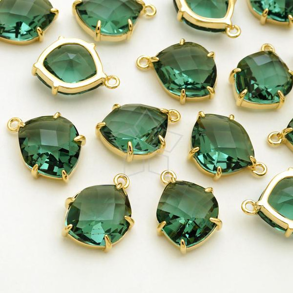 【1個入り】キュートグラスストーンチャーム、ナッツ、非対称、14㎜、グリーン＆ゴールド/PD-2746-GD チャーム BEADSMAKER ...