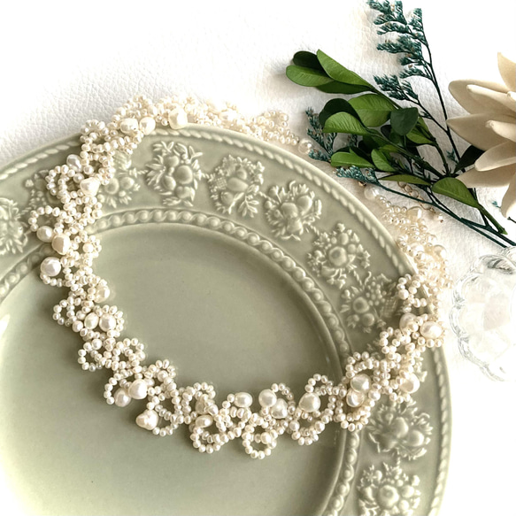 淡水真珠のレース編みネックレス ネックレス・ペンダント ラフェンテジュエリー 通販 13402298｜Creema(クリーマ)