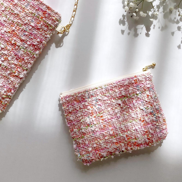春色ポーチ/小さめ/ピンクミックス 尾州ツイードコスメポーチ/ギフト/上品 ポーチ magnolie ／マグノリエ 通販｜Creema ...