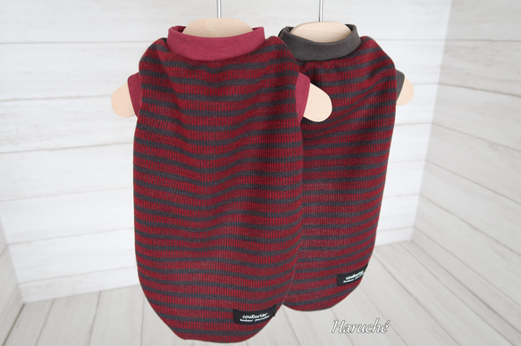 犬服 【ダックスMサイズ】 ニット生地 ボーダー リブカラー：ワイン ペット服・アクセサリー Haruché 通販｜Creema(クリーマ ...
