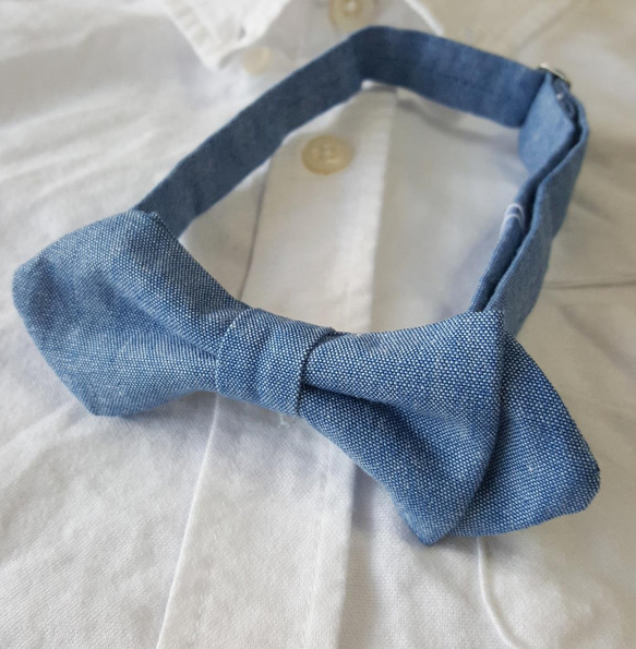 ママミラ蝶ネクタイSサイズ（キッズ用）・ブルーシャンブレー100000152（卒園式/七五三/結婚式/入学式/発表会） ネクタイ・蝶ネクタイ ...