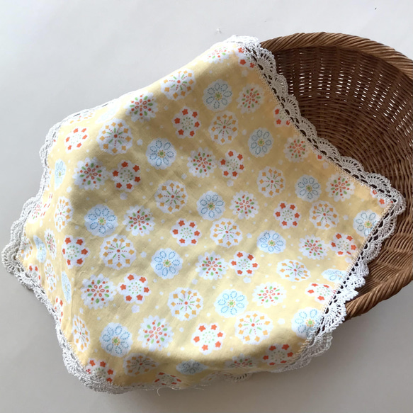 タブルガーゼ レース付きのプリントガーゼクロス マルチカバー ドイリー 目隠し布 ハンカチ マルチクロス その他インテリア雑貨 ...