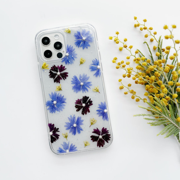 矢車草 iPhone14Pro/SE/Xperia10IV/GALAXYS23 押し花スマホケース iPhoneケース スマホケース・カバー ...