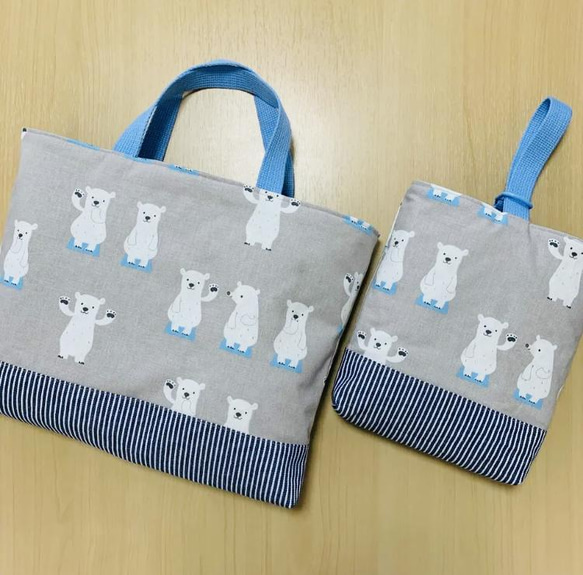 ☆通園通学バッグ&上靴入れ☆シロクマ・グレー G レッスンバッグ Irene 通販｜Creema(クリーマ) 13465068